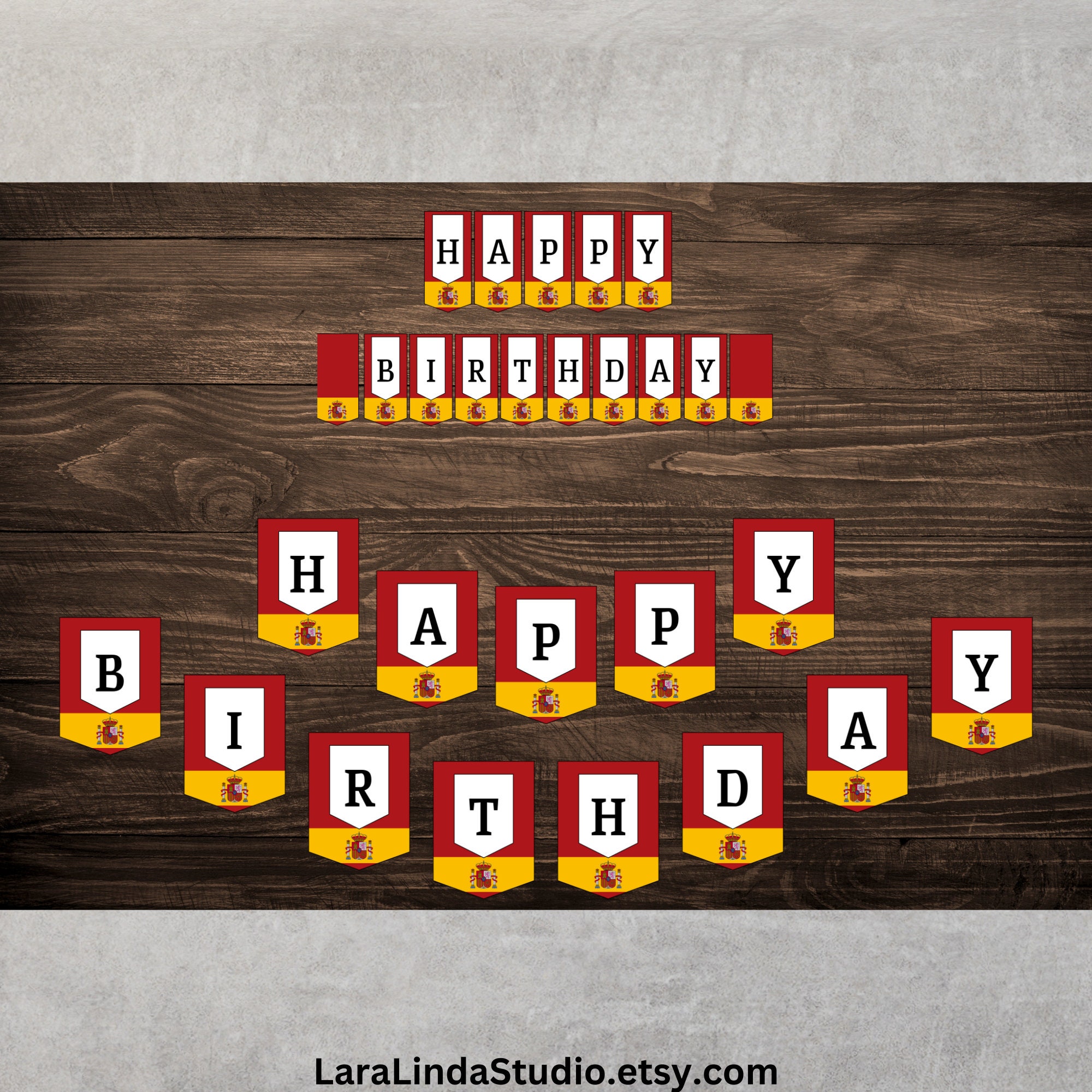 Happy Birthday Banner Spanish Flag Themed Digital Birthday Decoration ...