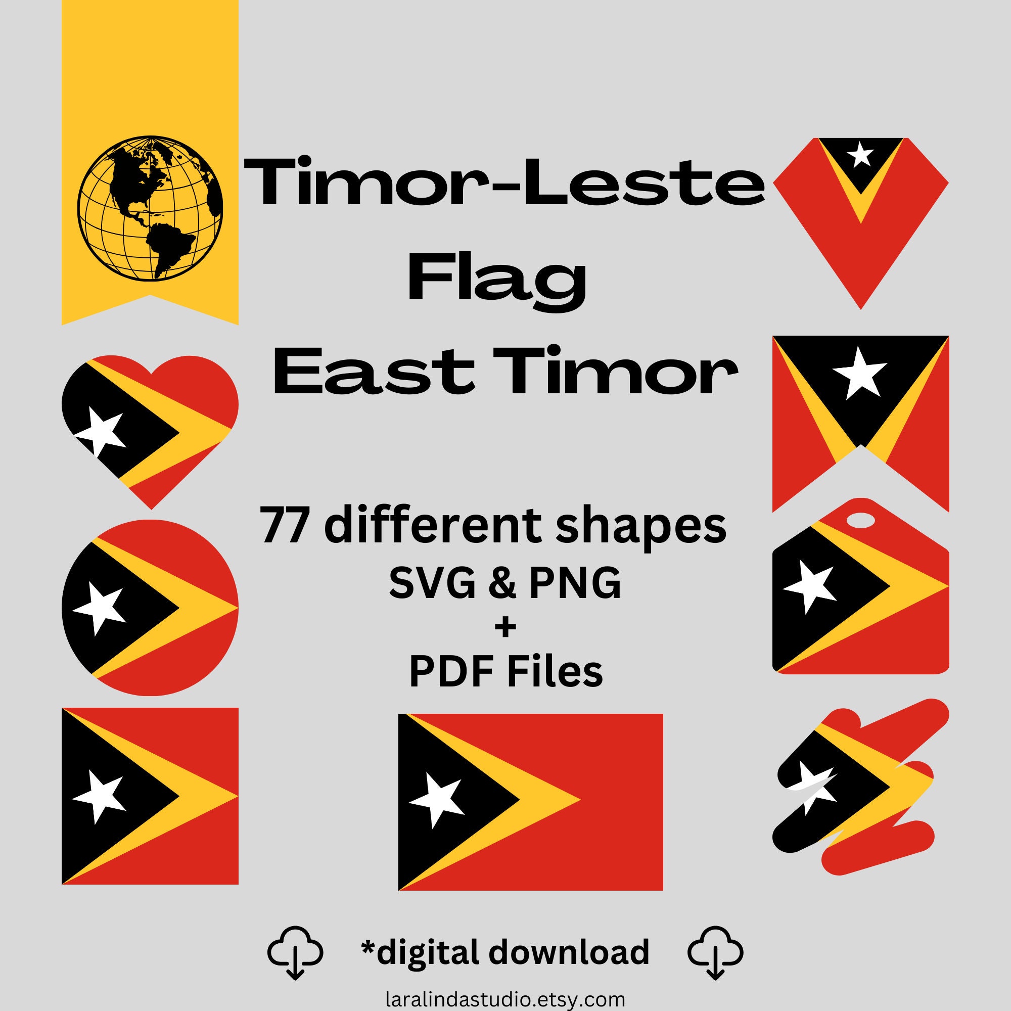 Timor-leste Flag Bundle 77 SVG & 77 PNG Printable Files for Ready to ...