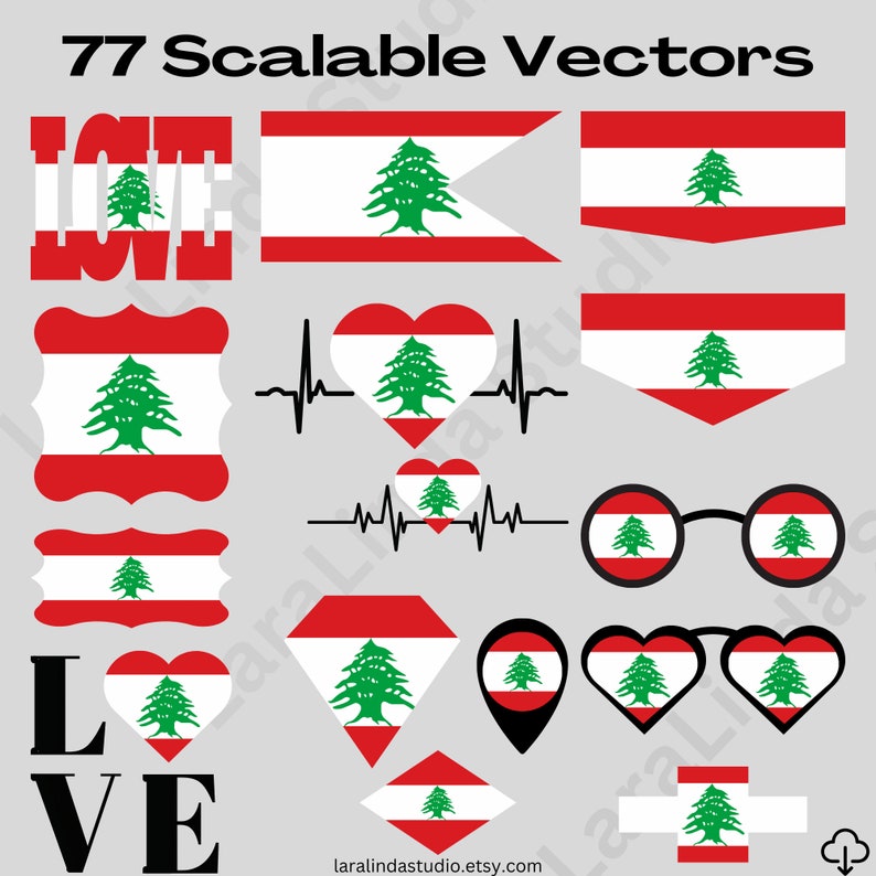 Lebanon Flag Bundle 77 SVG & 77 PNG Printable Files for Ready to Use ...