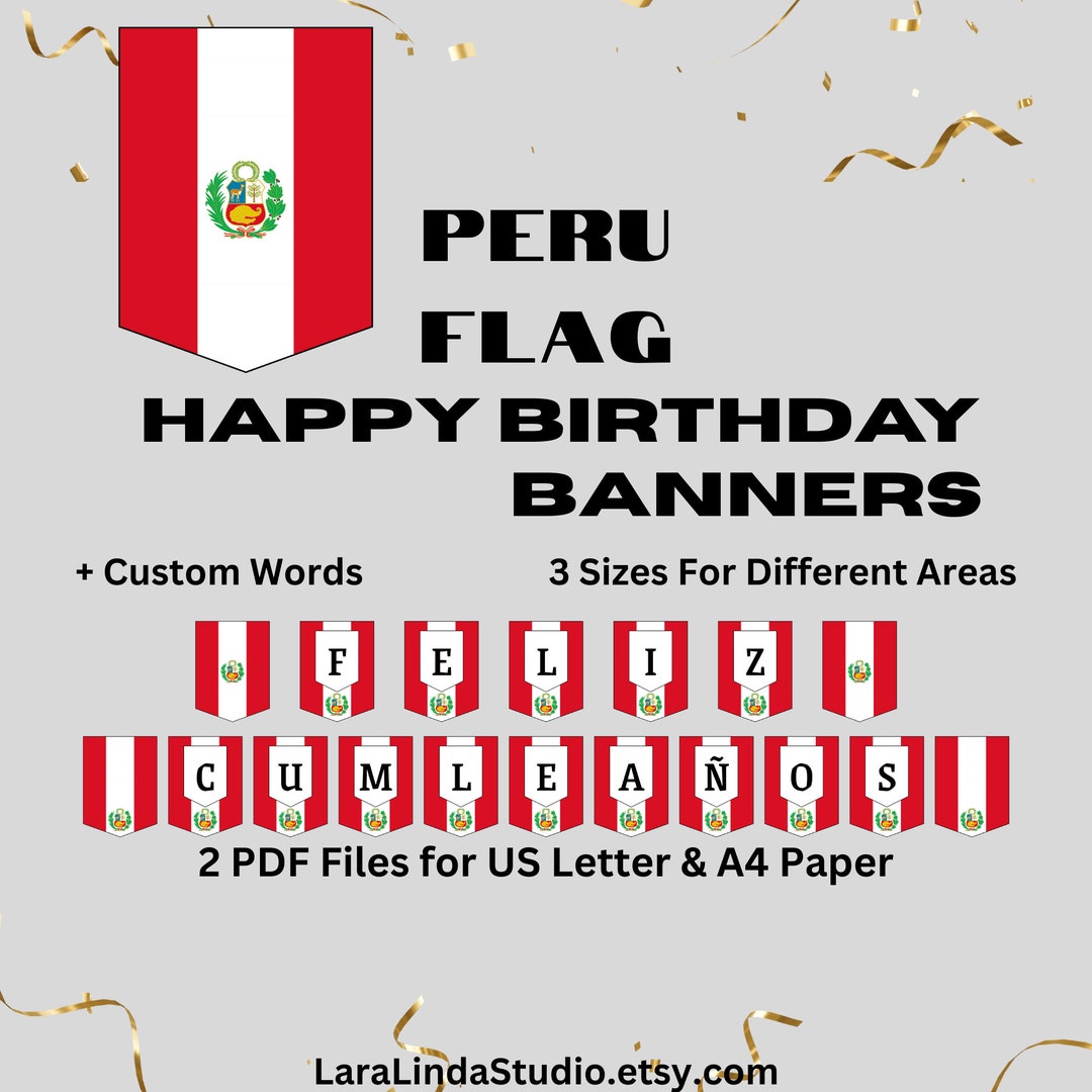 Happy Birthday Banner Peru Flag Themed Digital Birthday Decoration ...