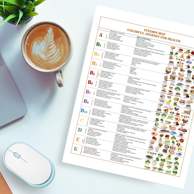 13 Vitamins List With Healthy Fooods Vitamin Printable Poster PDF Files ...