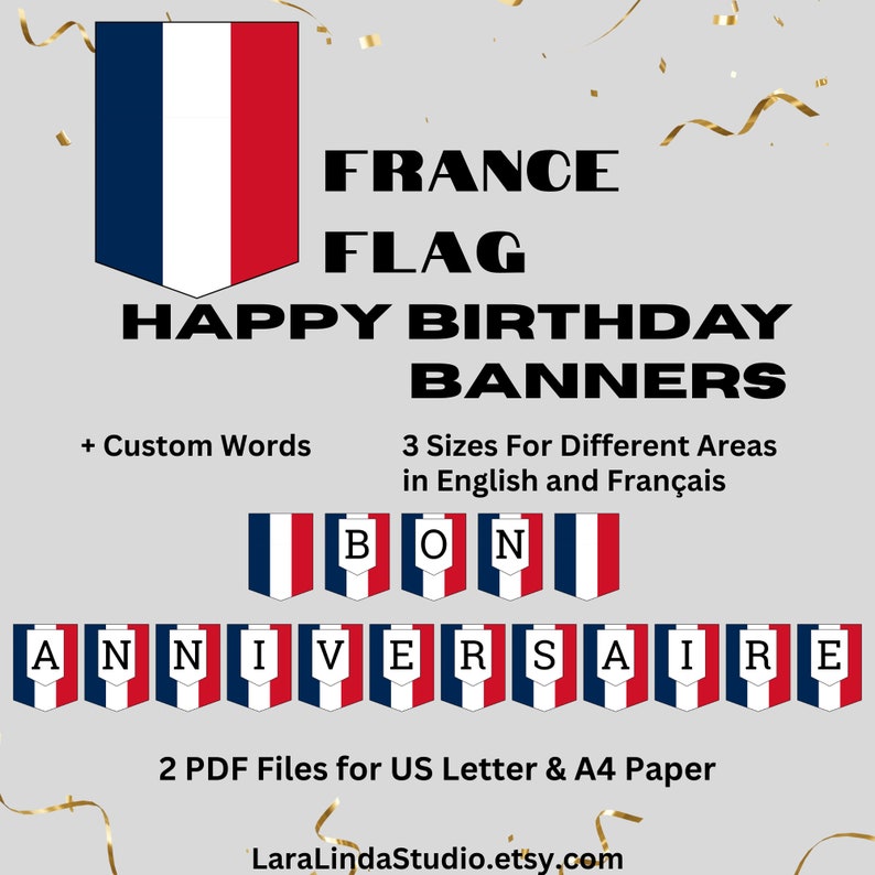 Happy Birthday Banner France Flag Themed Birthday Decoration Bon ...