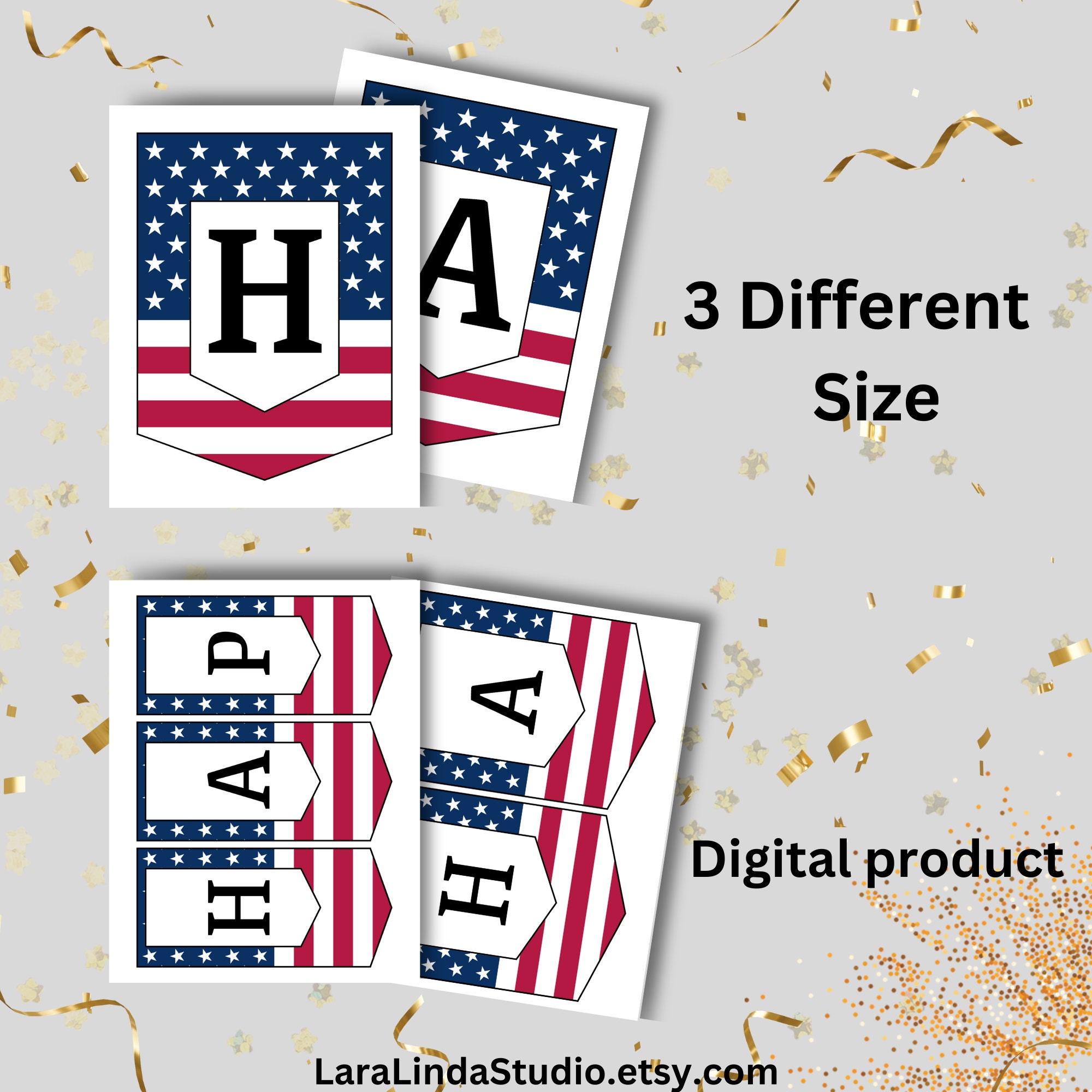 Happy Birthday Banner USA Flag Themed Birthday With Custom Words in 3 ...