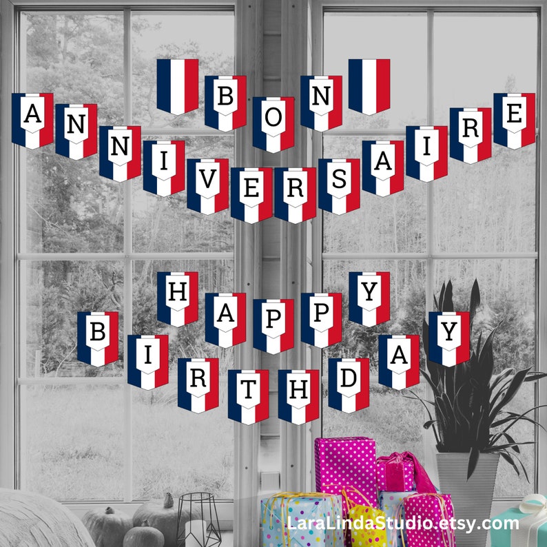 Happy Birthday Banner France Flag Themed Birthday Decoration Bon ...