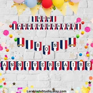 France Flag Birthday Printable Bon Anniversaire Decor Banner in 3 ...