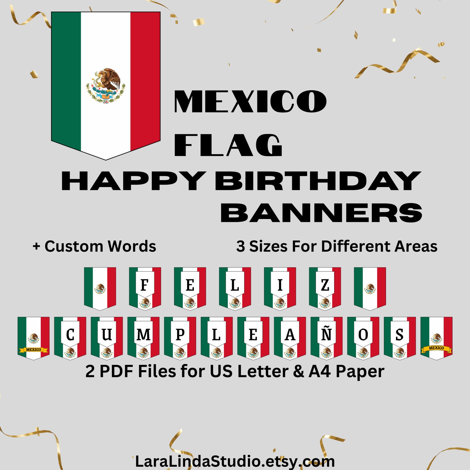 Happy Birthday Banner Mexico Flag Themed Digital Birthday Decoration ...