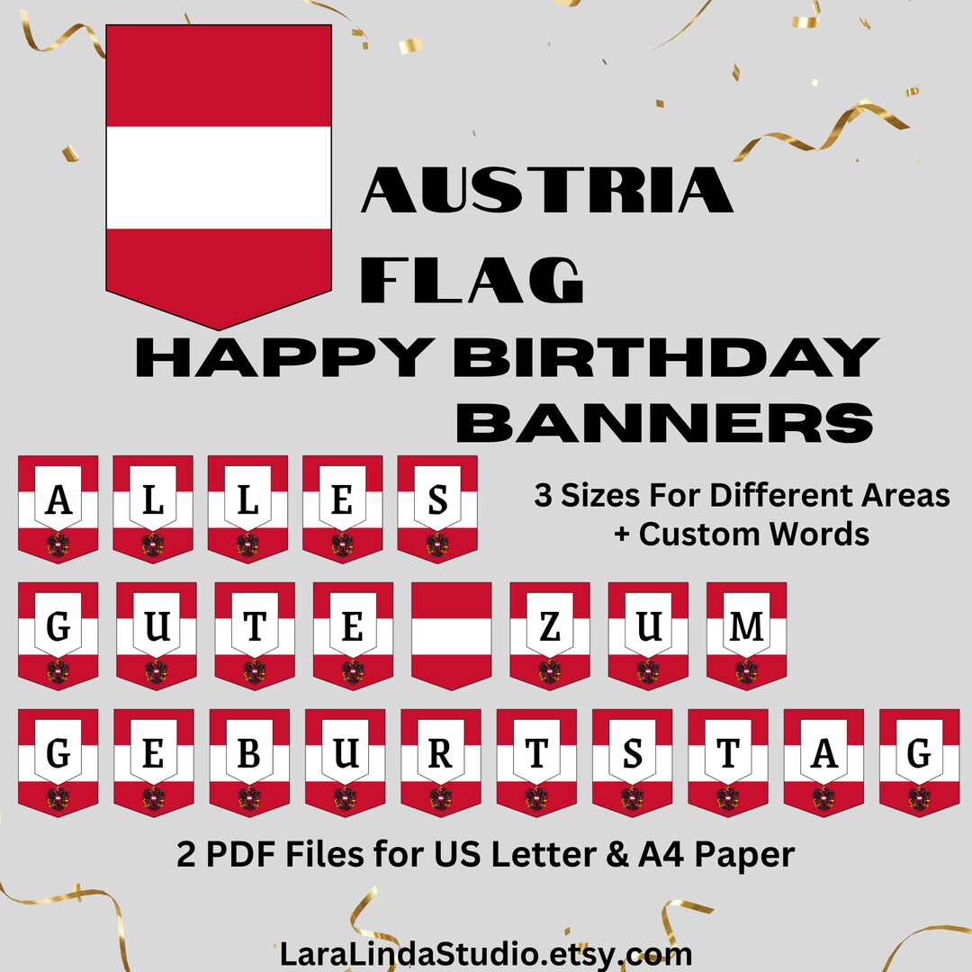 Happy Birthday Banner Austria Flag Themed Birthday Decoration Printable ...