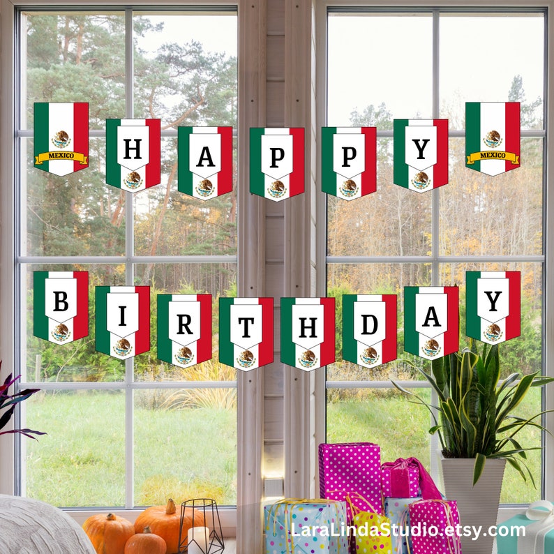 Happy Birthday Banner Mexico Flag Themed Digital Birthday Decoration ...