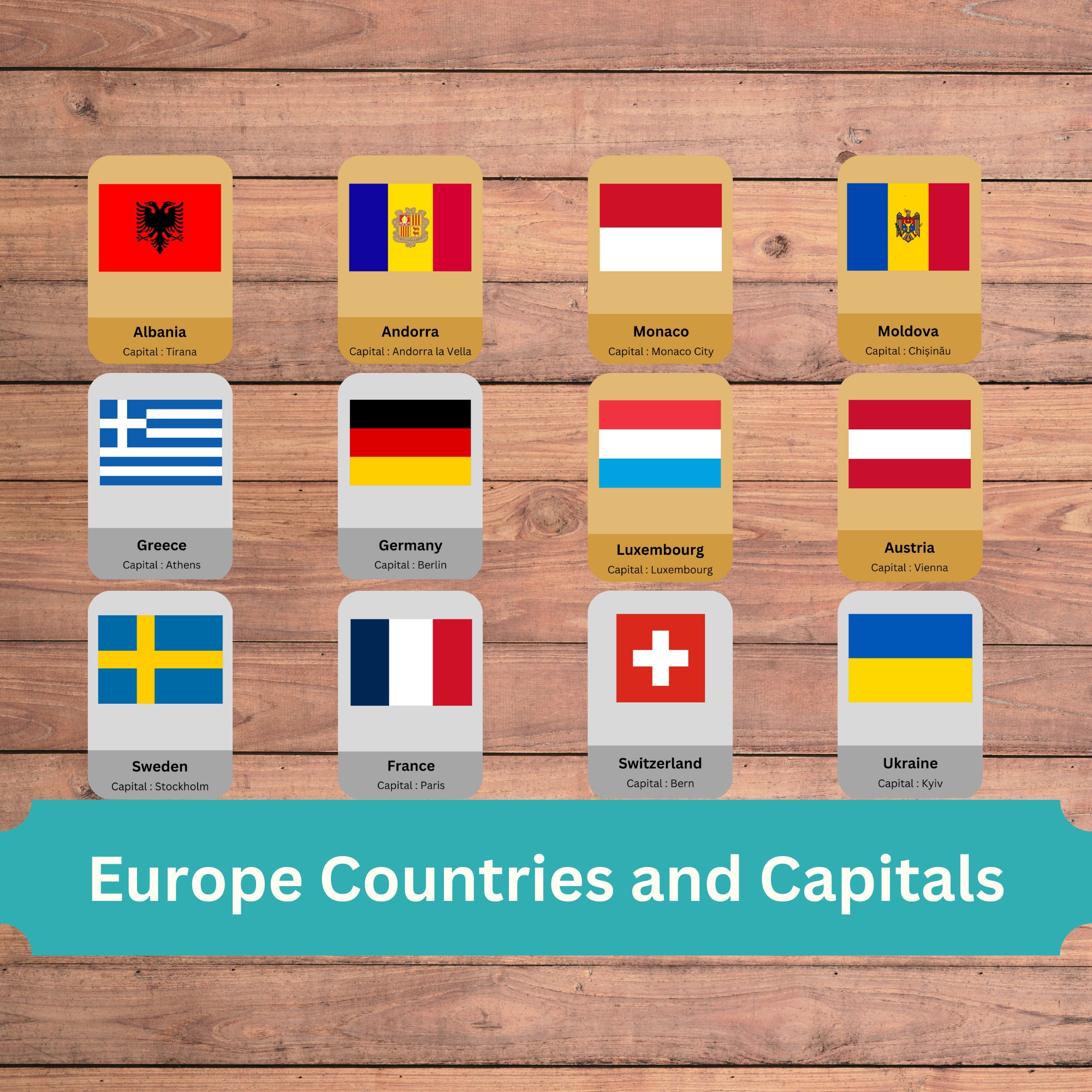 Europe Countries Flash Cards Nomenclature Cards Montessori Based ...
