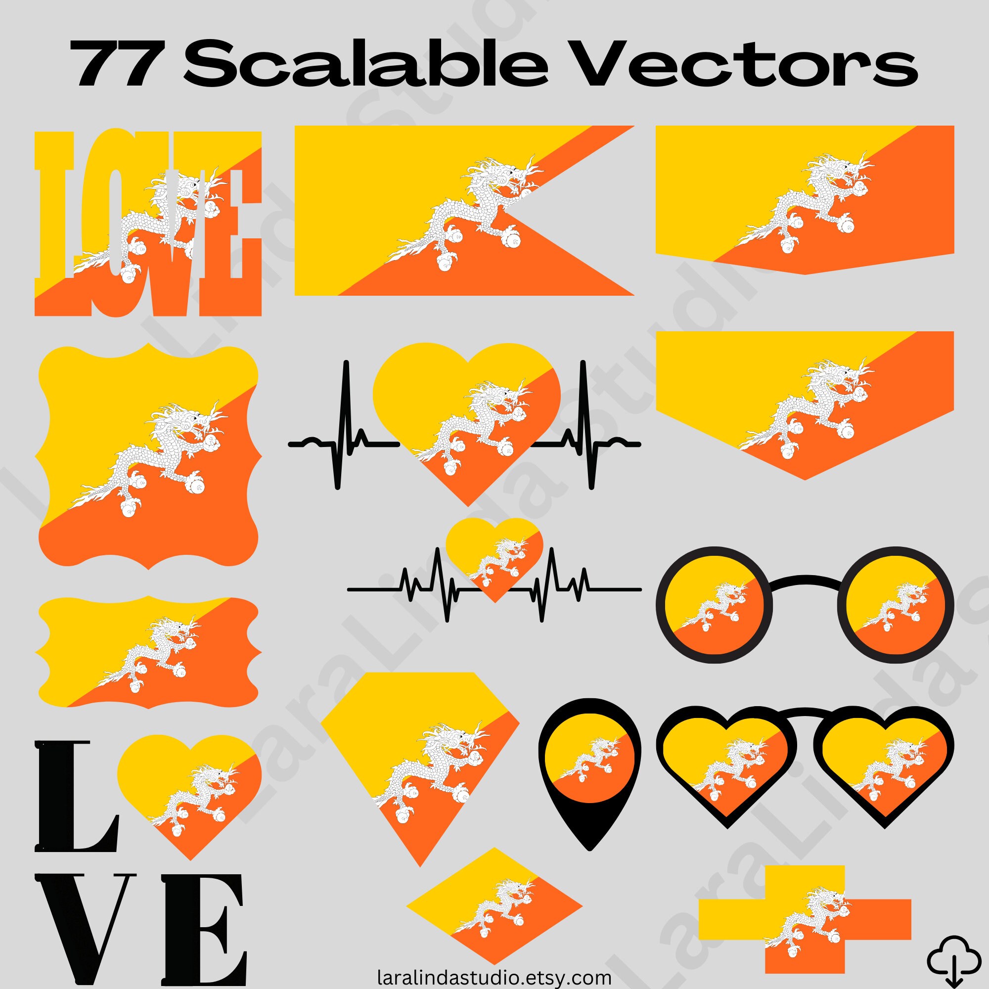 Bhutan Flag Bundle 77 SVG & 77 PNG Printable Files for Ready to Use ...