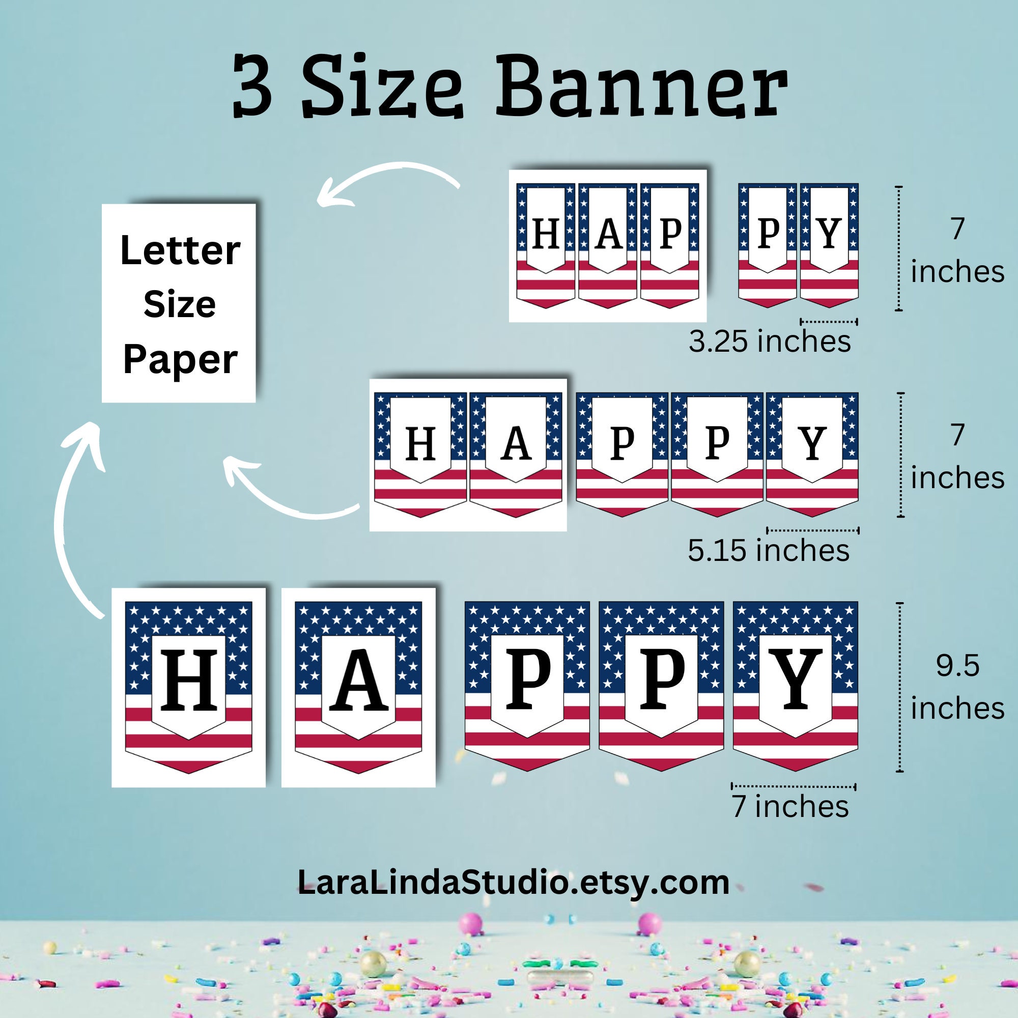 Happy Birthday Banner USA Flag Themed Birthday With Custom Words in 3 ...