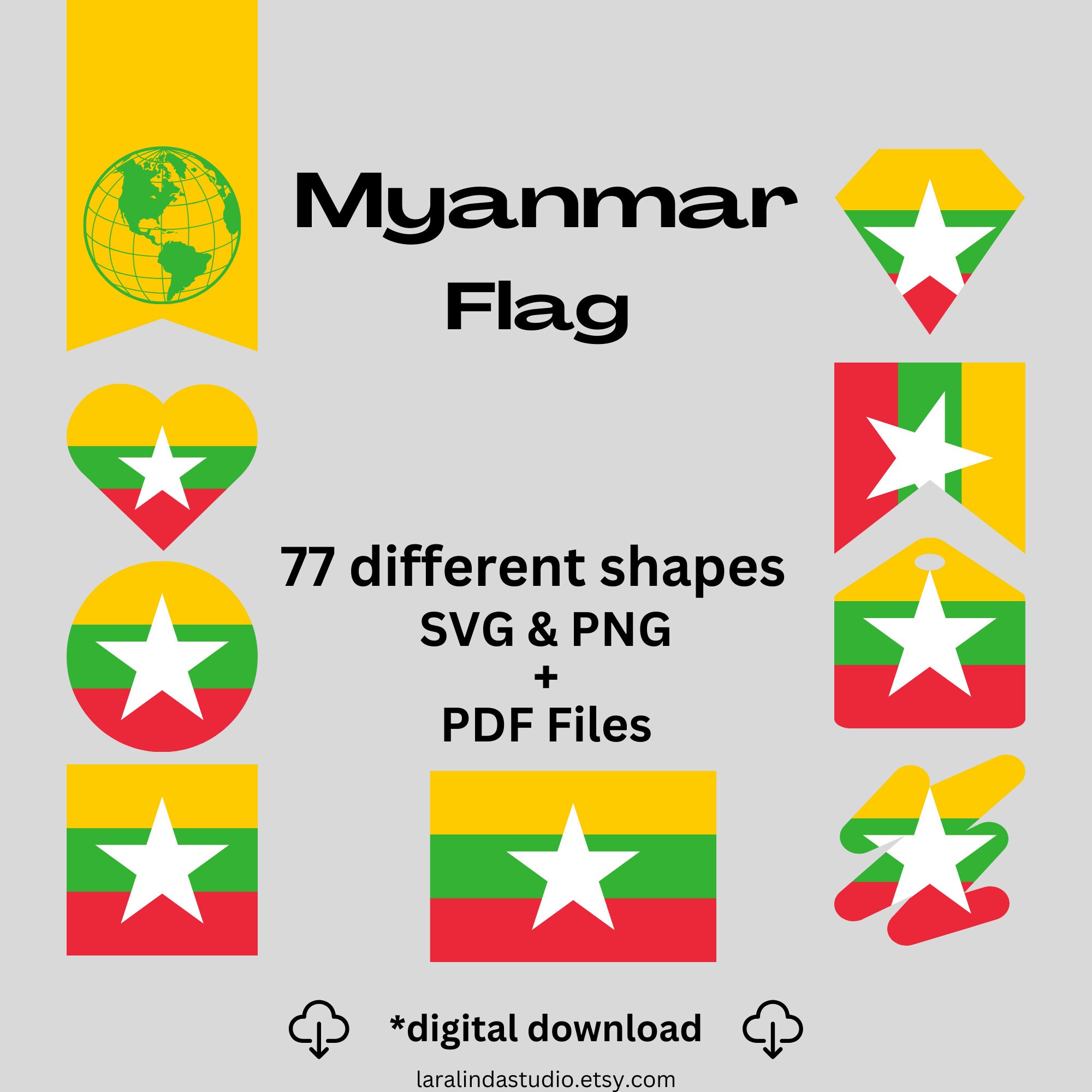 Myanmar Flag Bundle 77 SVG & 77 PNG Printable Files for Ready to Use ...