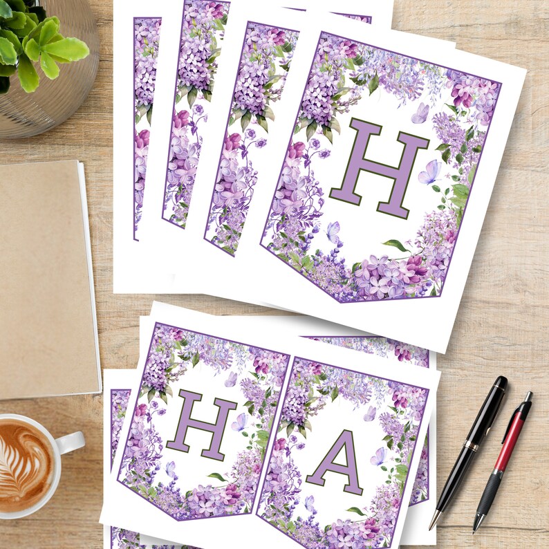 Happy Birthday Banner Lilac Themed Birthday Decor in 3 Sizes Flower ...