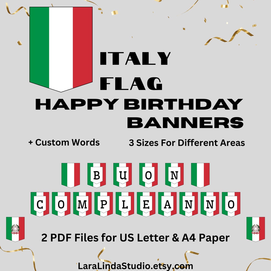 Happy Birthday Banner Italian Flag Themed Digital Birthday Decoration ...