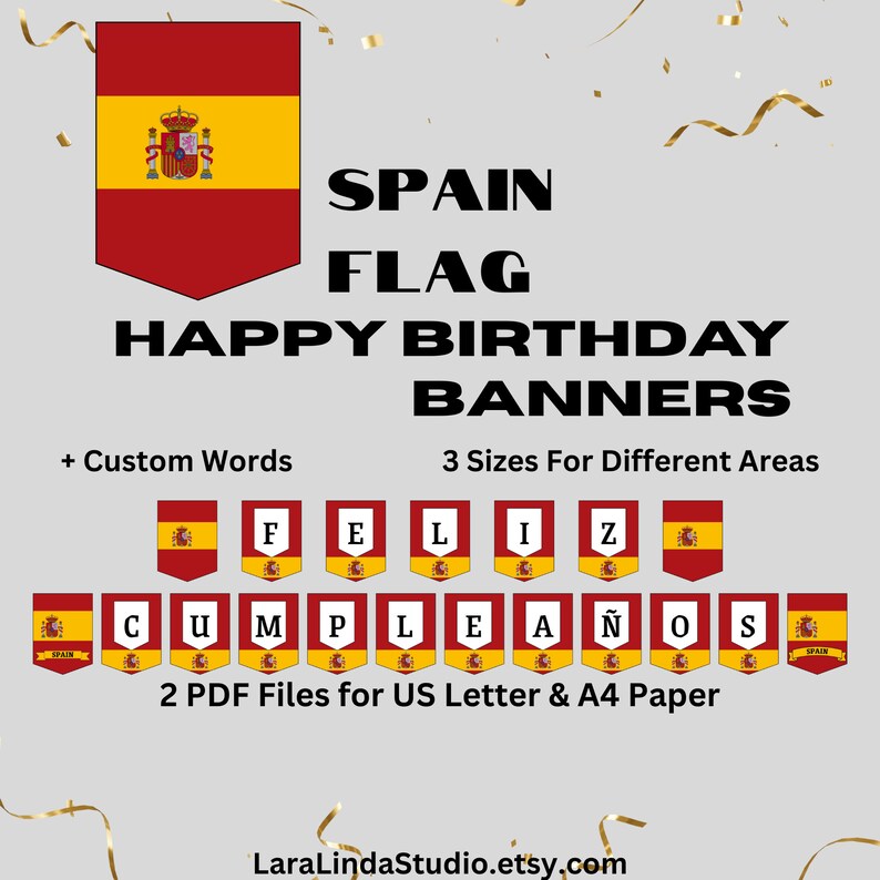 Happy Birthday Banner Spanish Flag Themed Digital Birthday Decoration ...