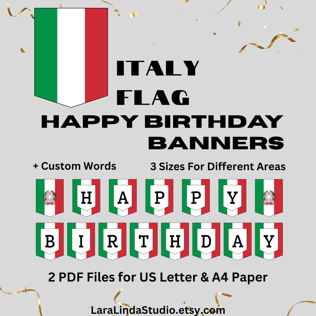 Happy Birthday Banner Italian Flag Themed Digital Birthday Decoration ...