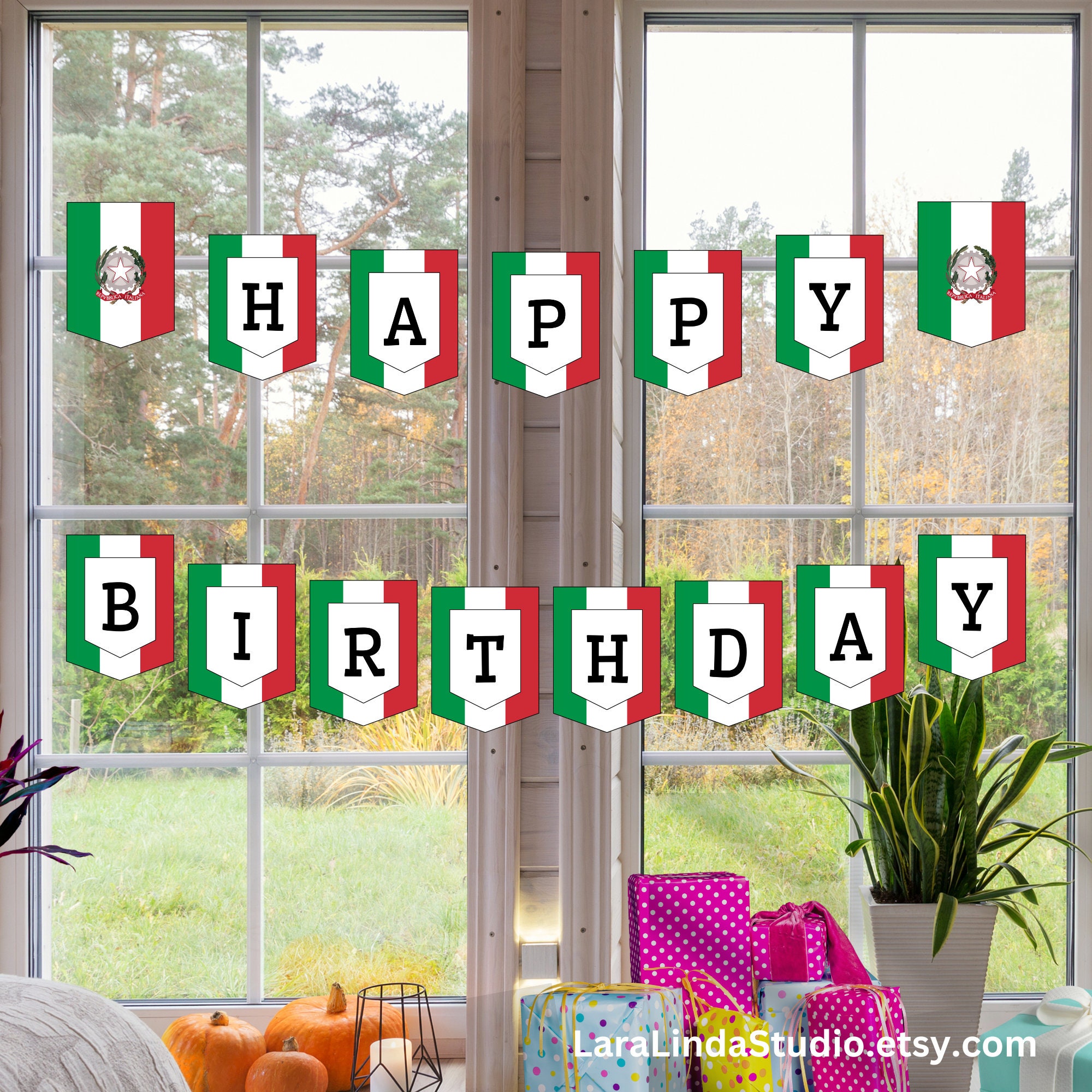 Happy Birthday Banner Italian Flag Themed Digital Birthday Decoration ...