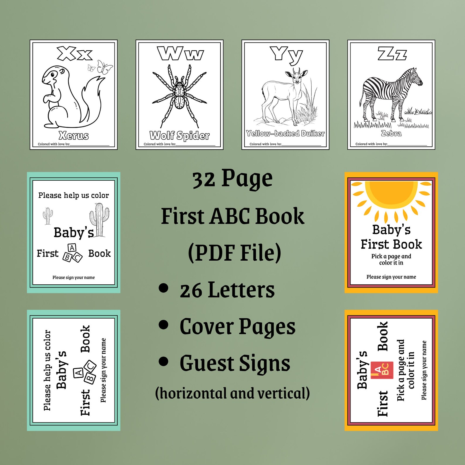 Baby Shower Coloring Book Baby's First ABC Book Gift Desert Animals ...