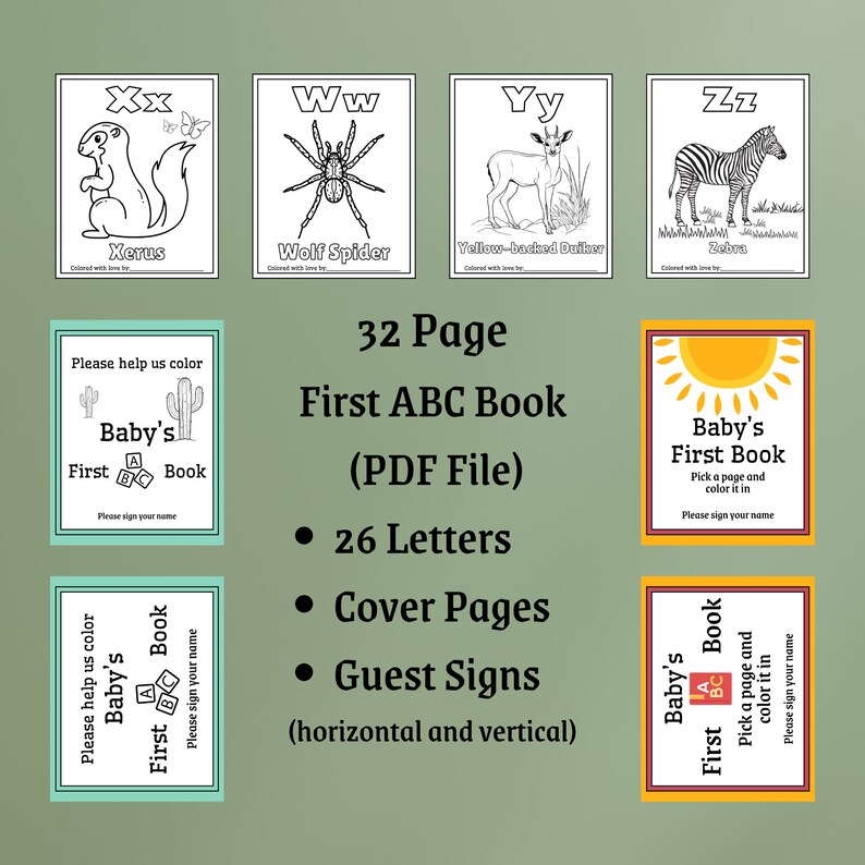 Baby Shower Coloring Book Baby's First ABC Book Gift Desert Animals ...