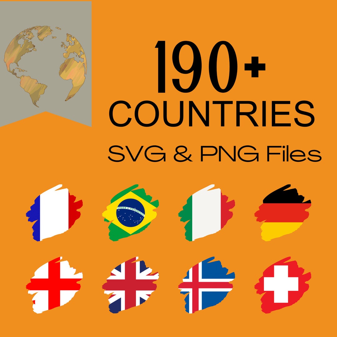 Bundle Country Flags in Brush Stroke 190+ SVG and PNG Files - Etsy