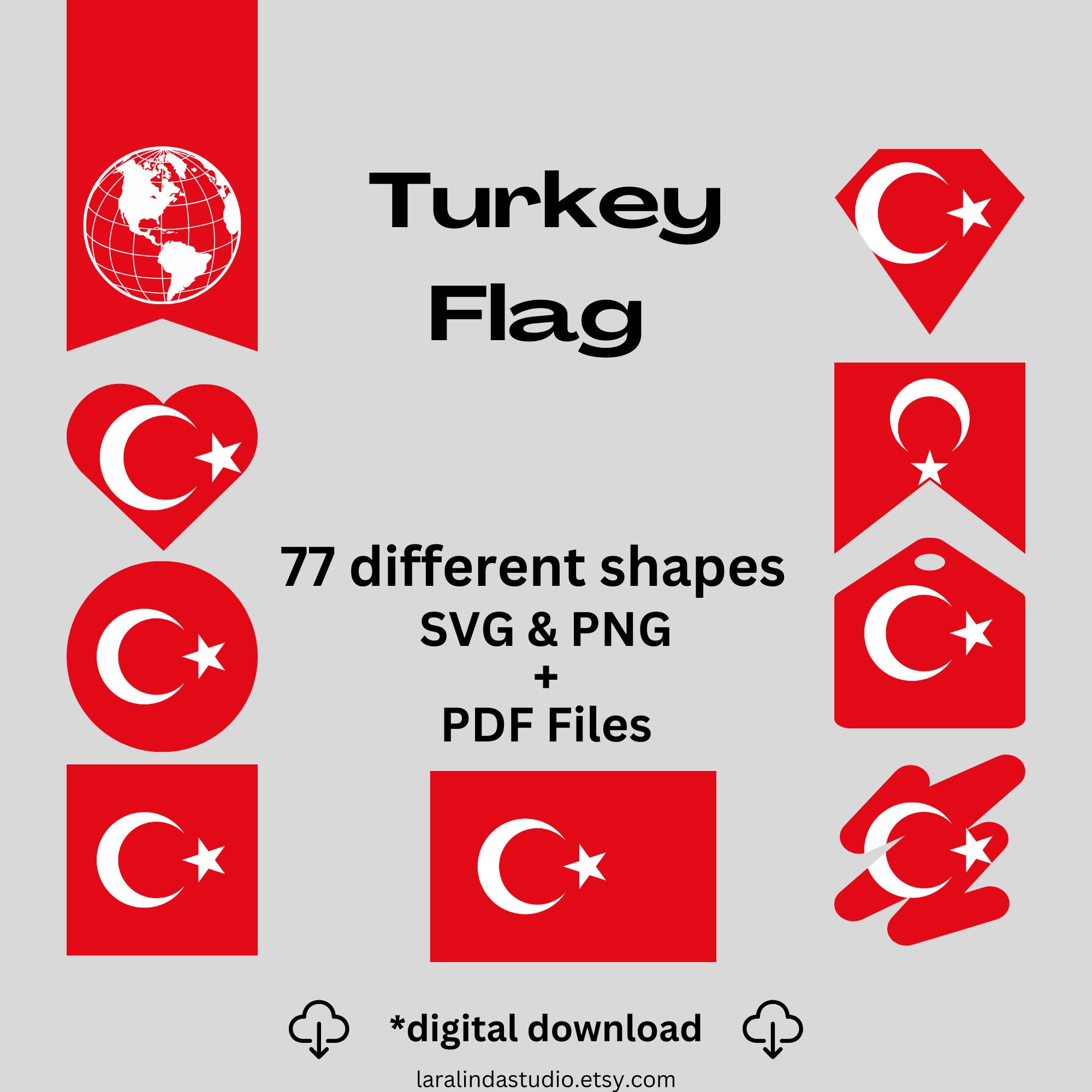 Turkey Flag Bundle 77 SVG & 77 PNG Printable Files for Ready to Use ...