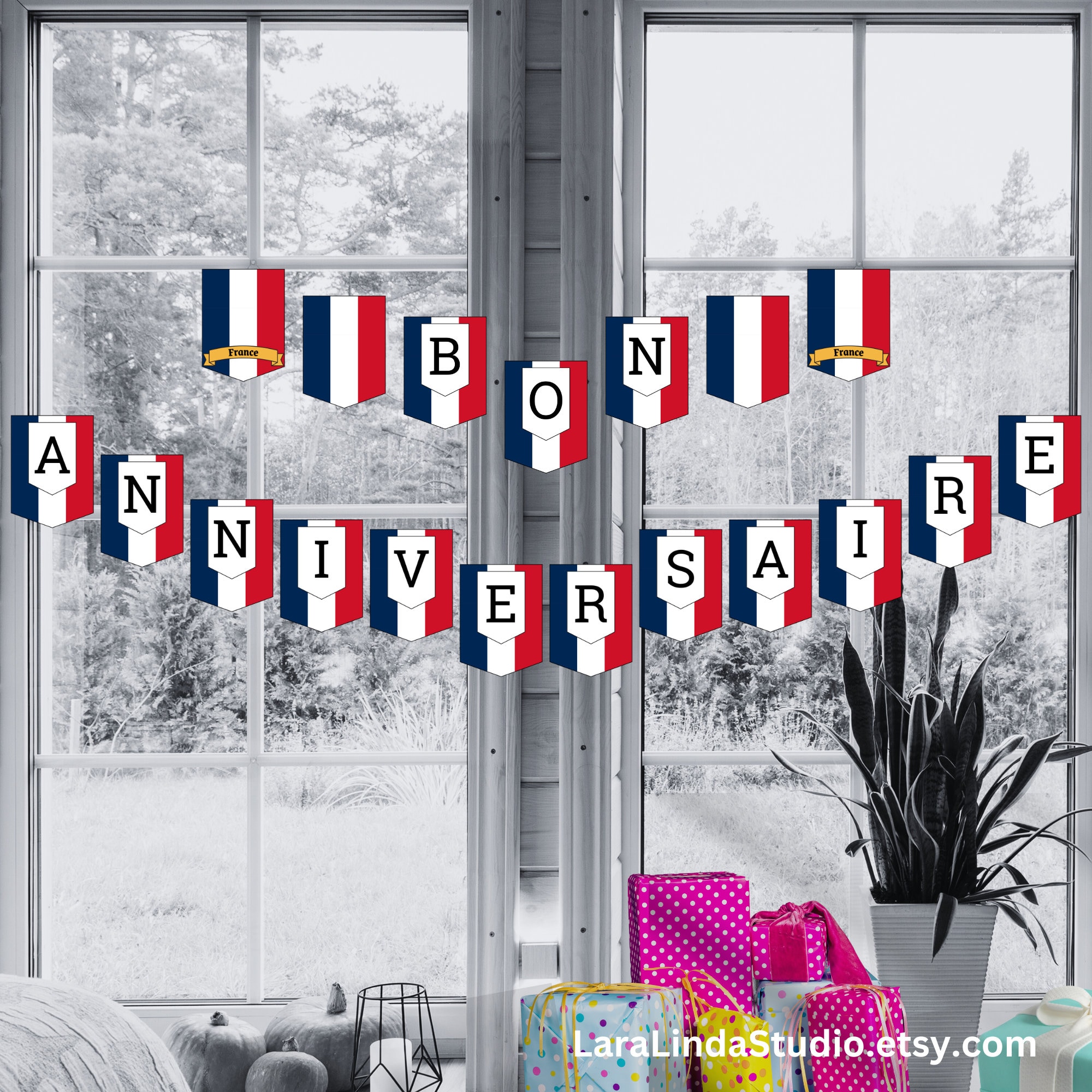 France Flag Birthday Printable Bon Anniversaire Decor Banner in 3 ...