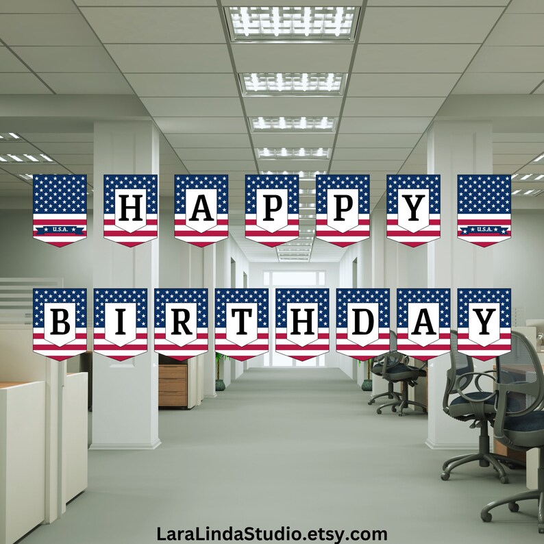 Happy Birthday Banner USA Flag Themed Birthday With Custom Words in 3 ...