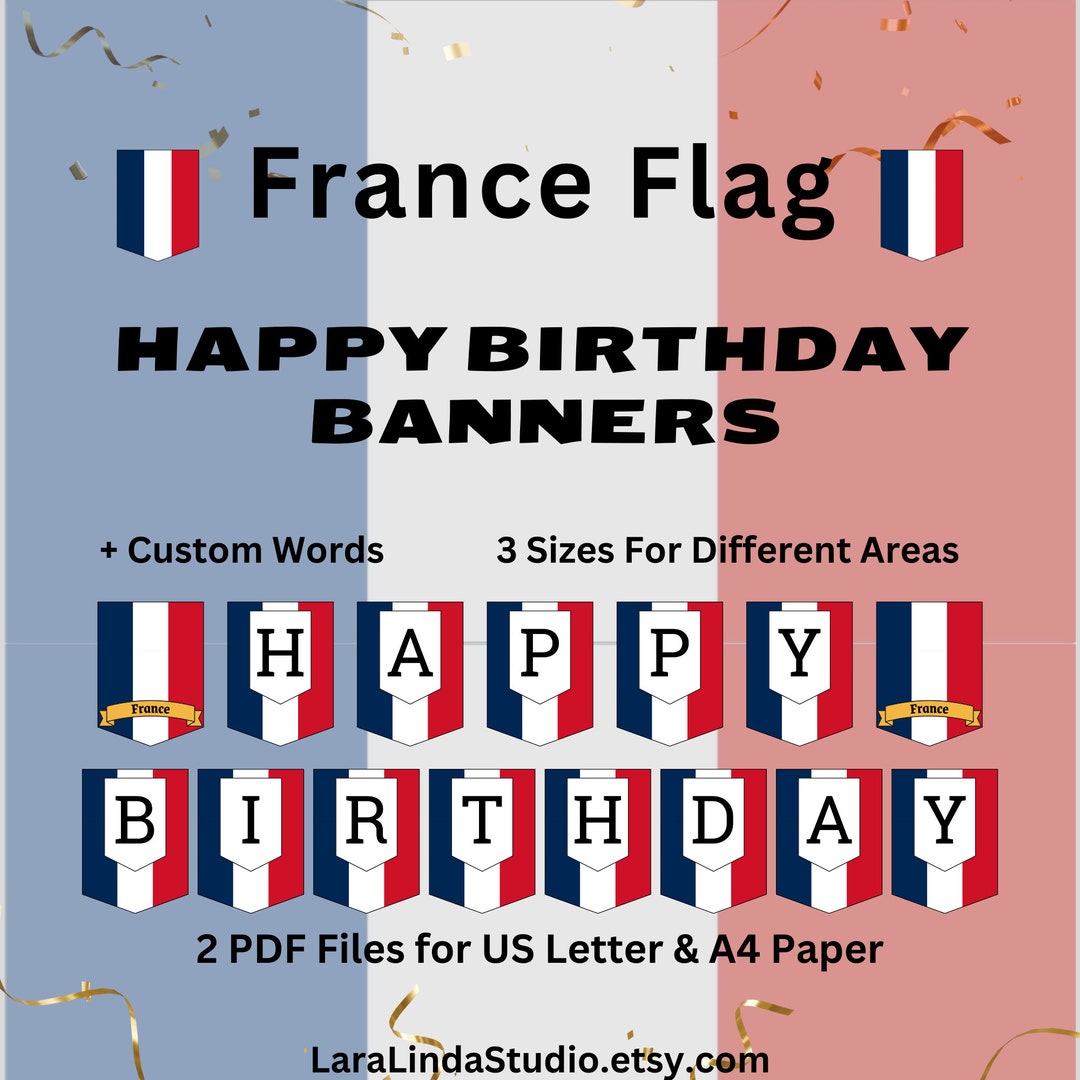 France Flag Themed Birthday Banner Happy Birthday Decoration Printable ...