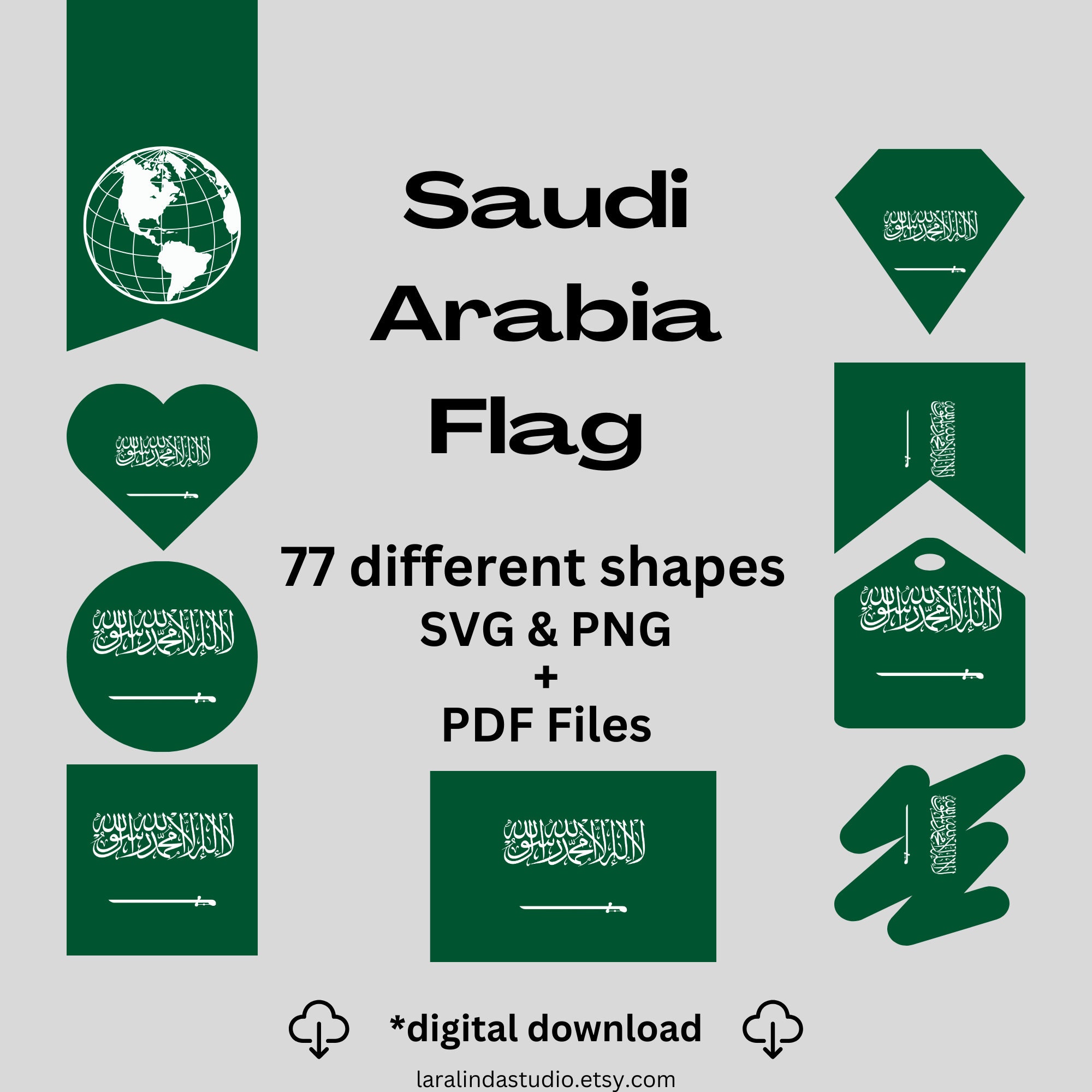 Saudi Arabia Flag Bundle 77 SVG & 77 PNG Printable Files for Ready to ...