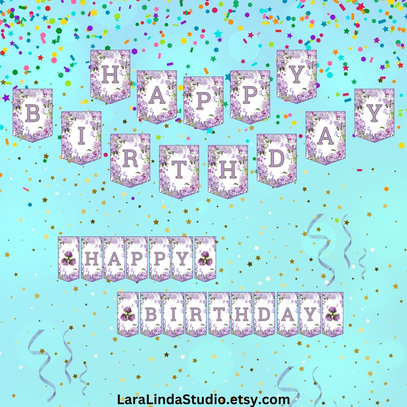 Happy Birthday Banner Lilac Themed Birthday Decor in 3 Sizes Flower ...