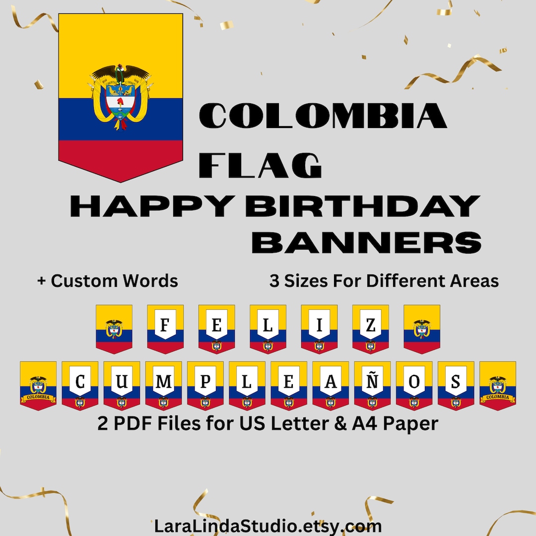 Happy Birthday Banner Colombia Flag Themed Digital Birthday Decoration ...