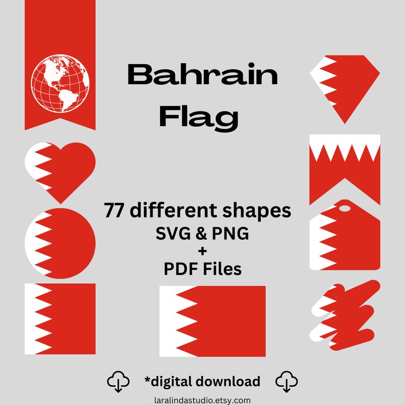 Bahrain Flag Bundle 77 SVG & 77 PNG Printable Files for Ready to Use ...