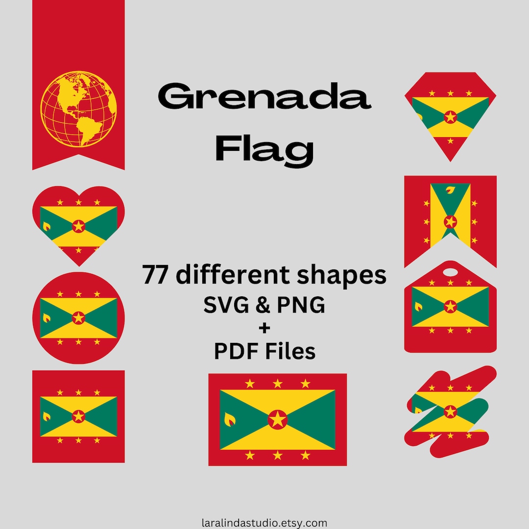 Grenada Flag Bundle 77 SVG & PNG Printable Files for Ready to Use Designs North America Country ...
