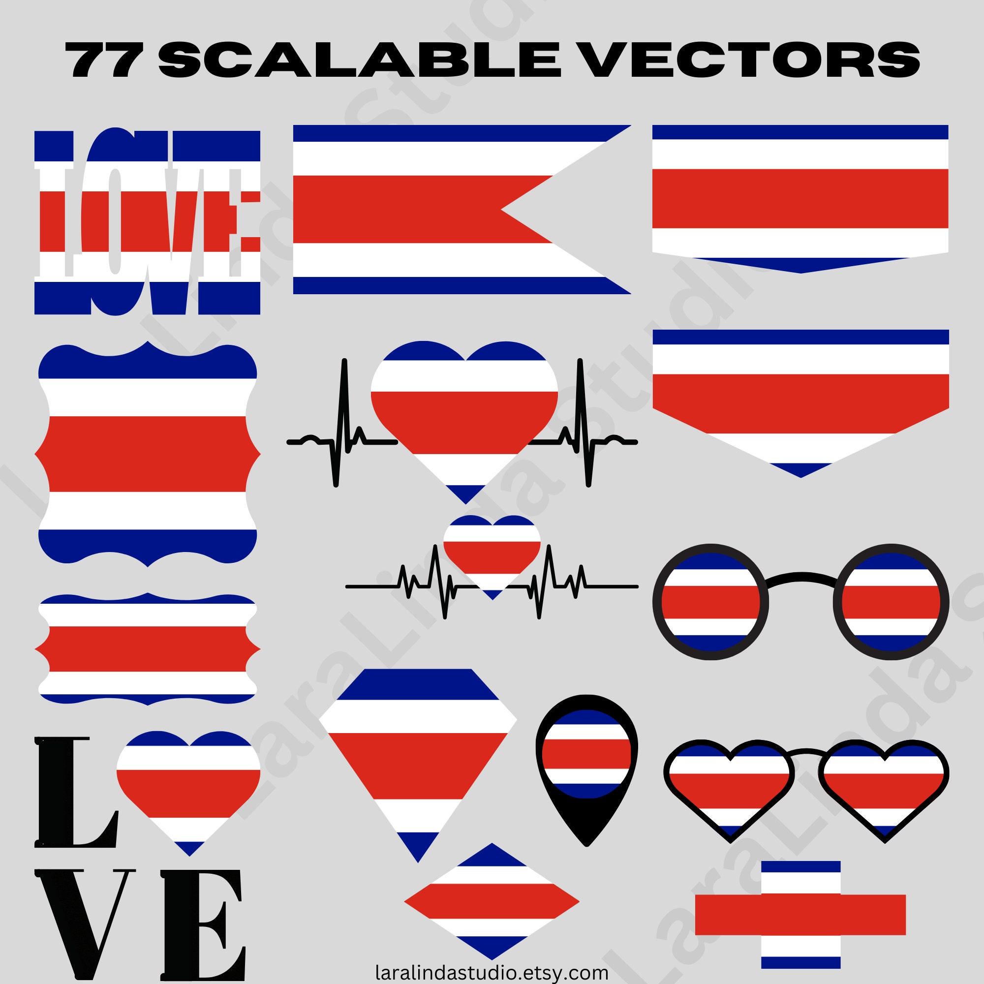 Costa Rica Flag Bundle 77 SVG & PNG Printable Files for Ready to Use ...