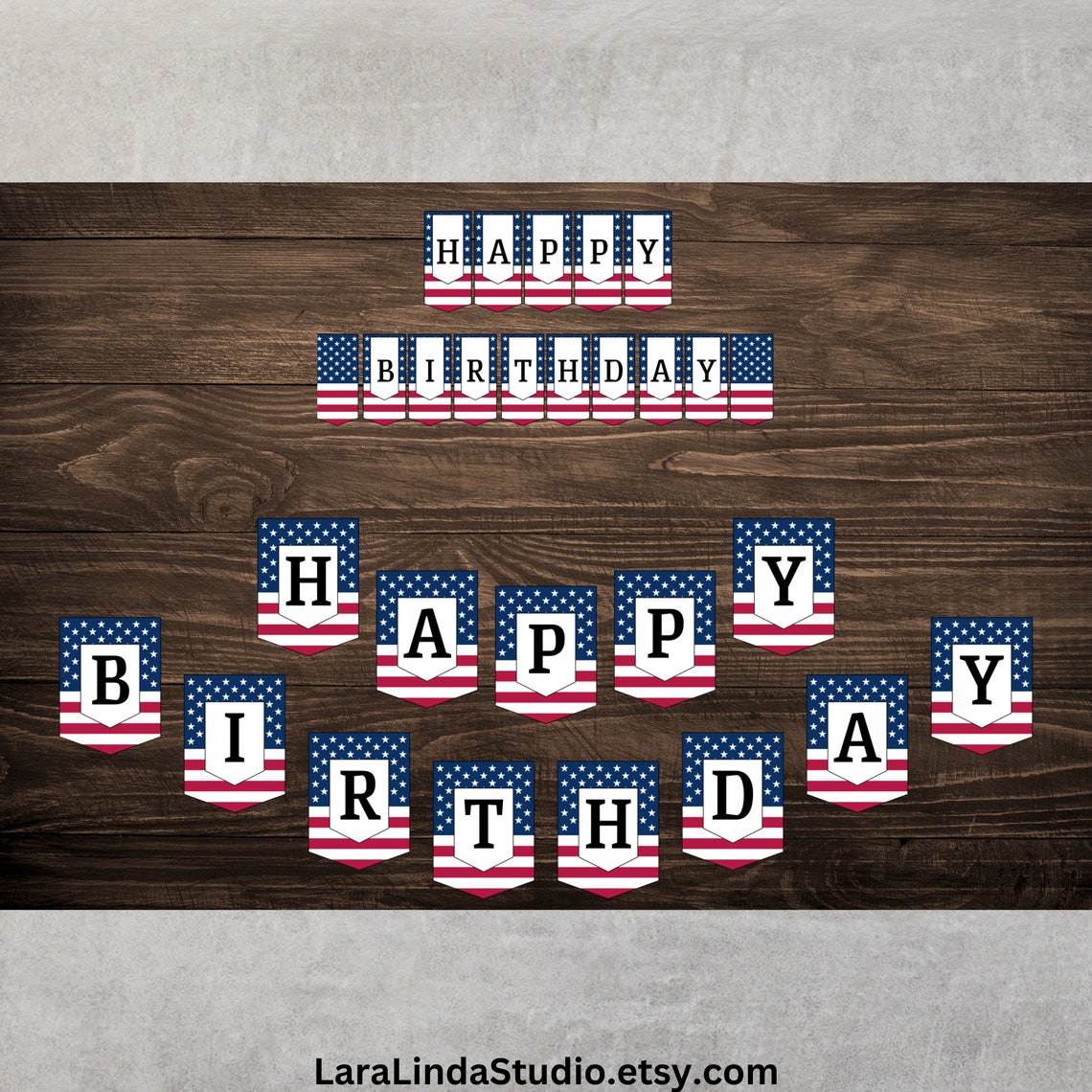 Happy Birthday Banner USA Flag Themed Birthday With Custom Words in 3 ...