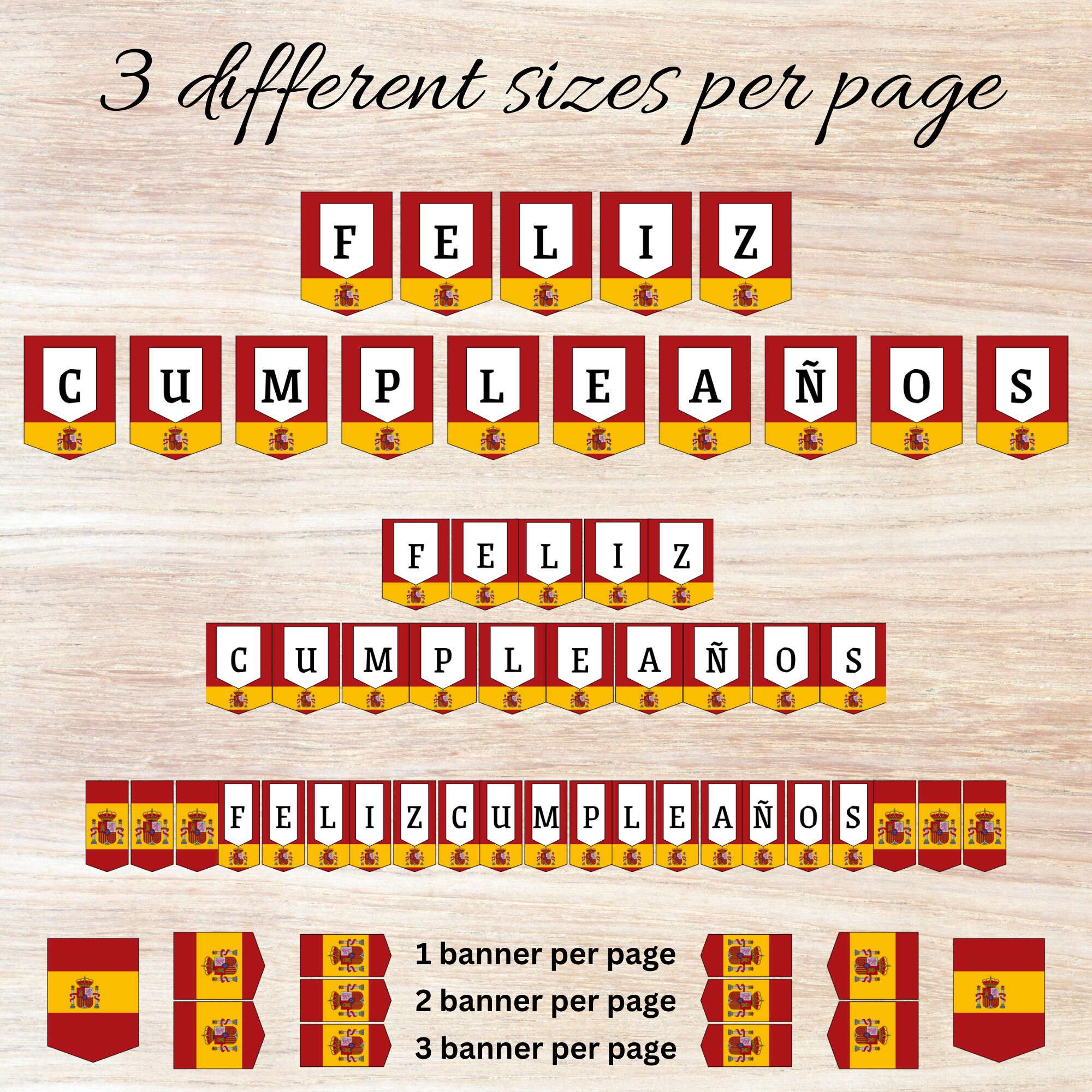 Happy Birthday Banner Spanish Flag Themed Digital Birthday Decoration ...