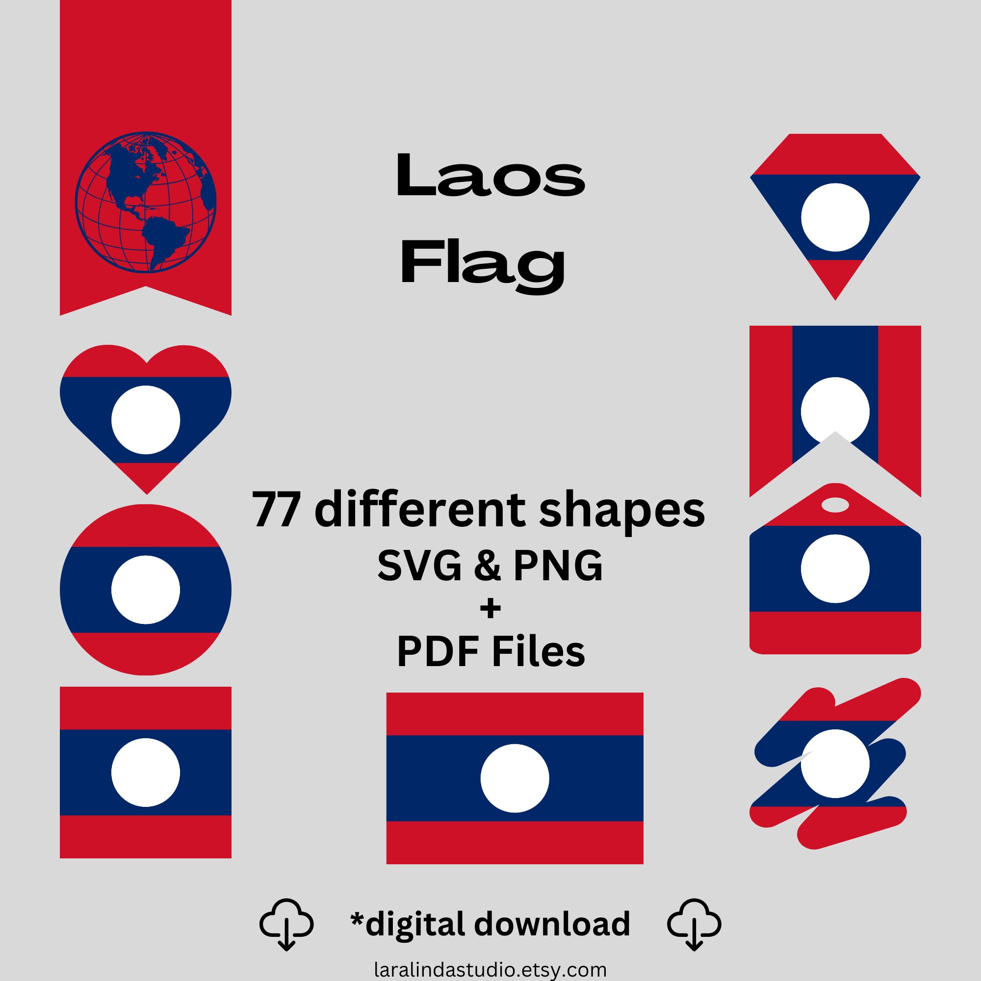 Laos Flag Bundle 77 SVG & 77 PNG Printable Files for Ready to Use ...