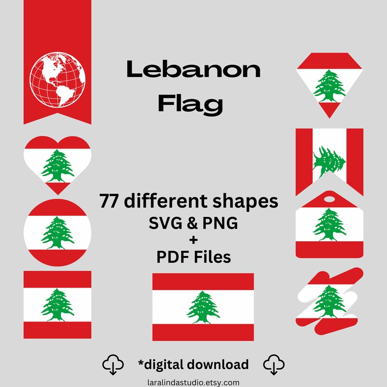 Lebanon Flag Bundle 77 SVG & 77 PNG Printable Files for Ready to Use ...