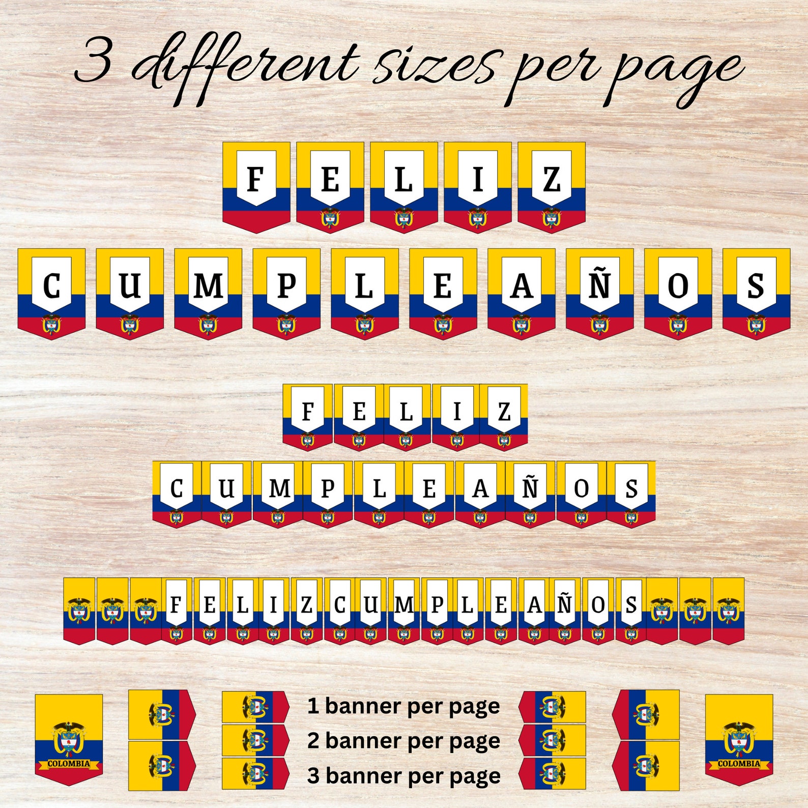 Happy Birthday Banner Colombia Flag Themed Digital Birthday Decoration ...