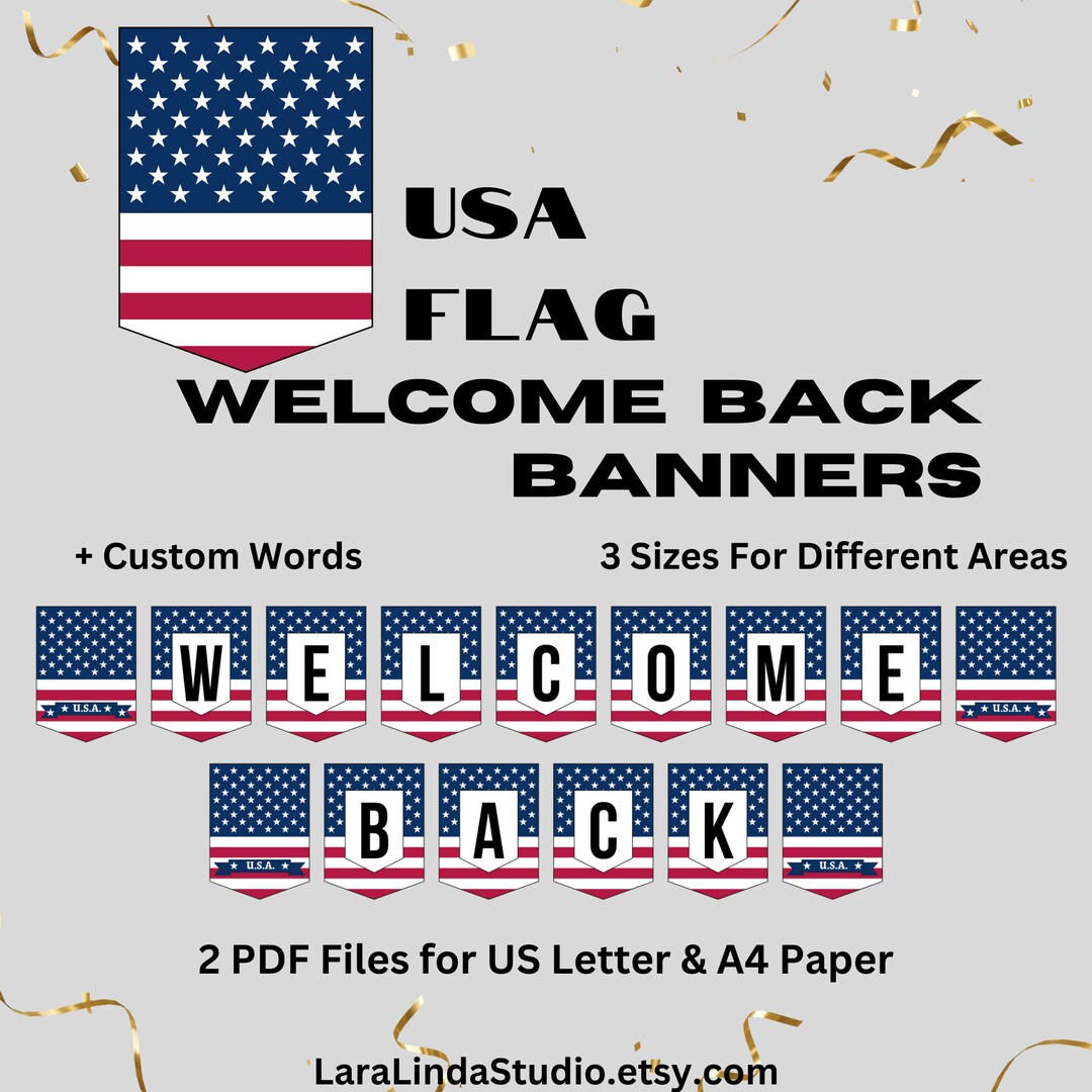 Welcome Back Banners for USA Flag Theme Welcome Party With Custom Words ...
