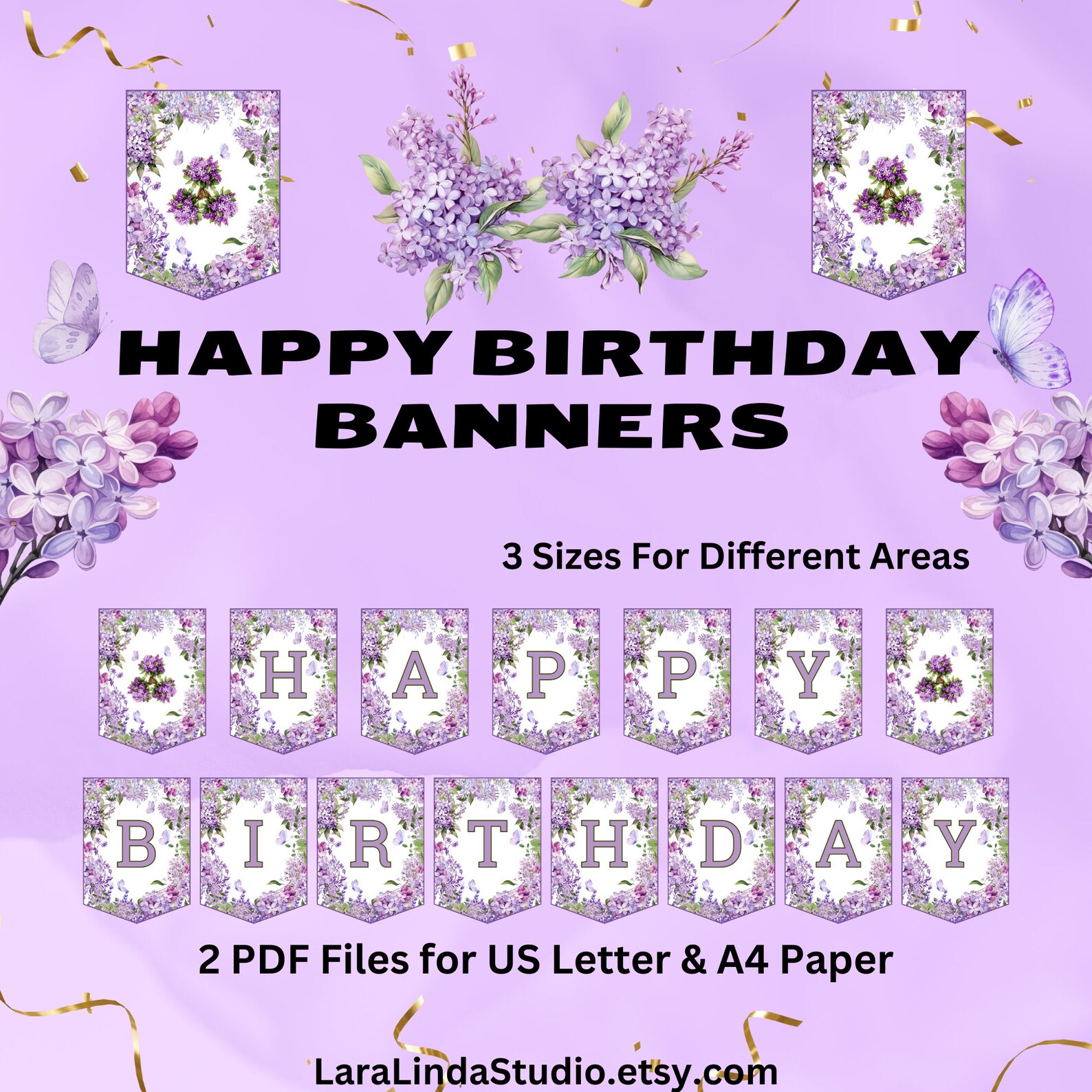 Happy Birthday Banner Lilac Themed Birthday Decor in 3 Sizes Flower ...