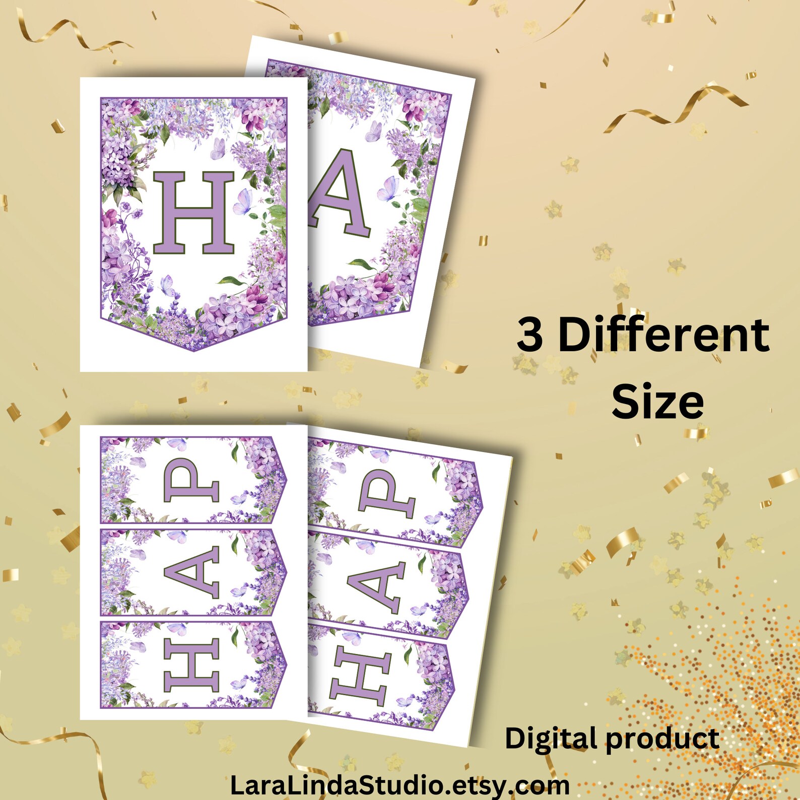 Happy Birthday Banner Lilac Themed Birthday Decor in 3 Sizes Flower ...
