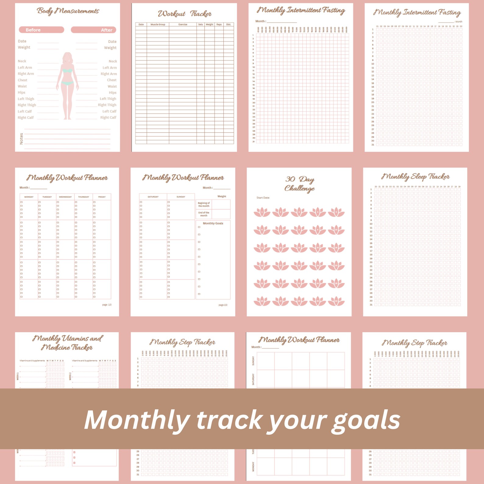 Monthly Weight Loss Tracker Weekly Fitness Planner Wellness & Fitness ...
