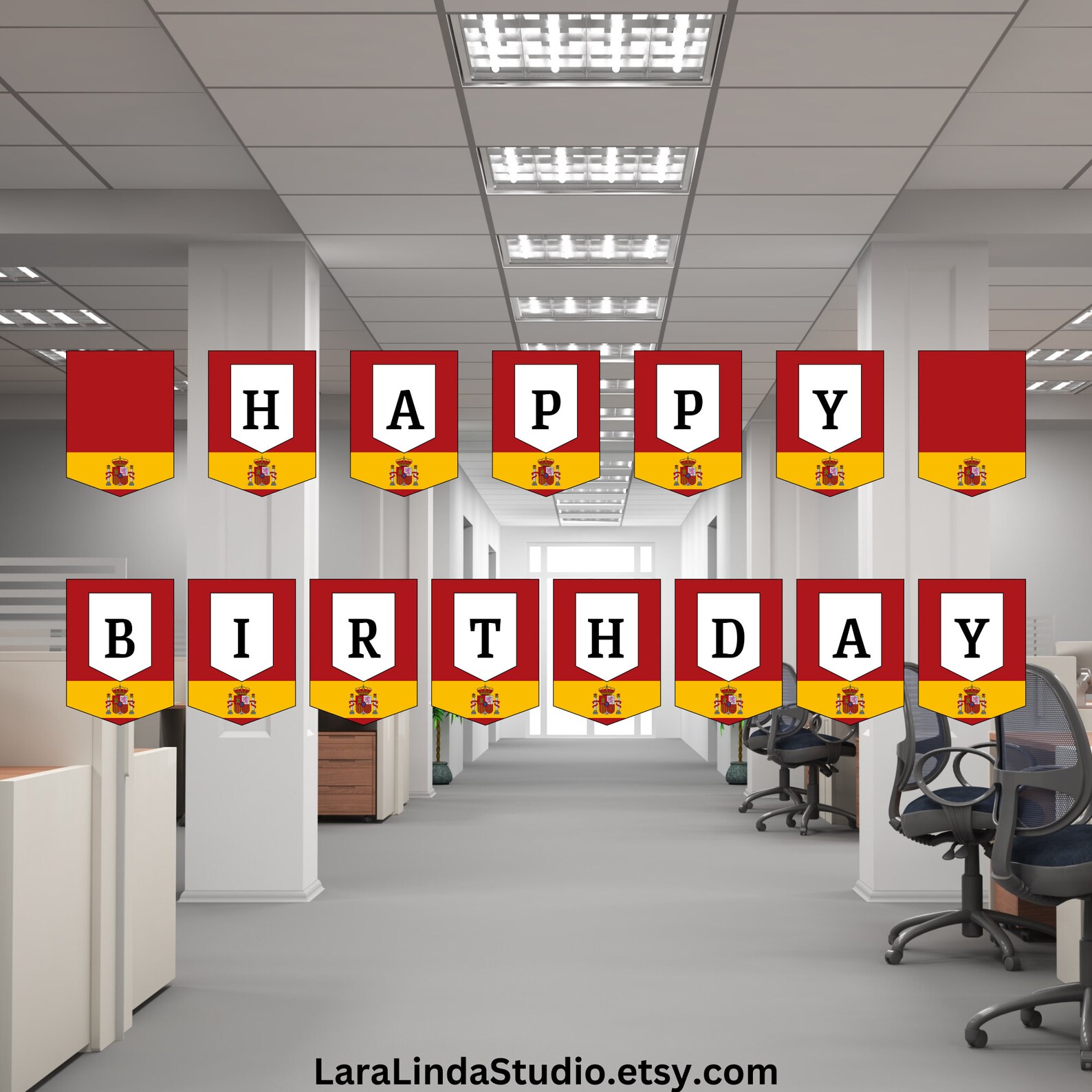 Happy Birthday Banner Spanish Flag Themed Digital Birthday Decoration ...