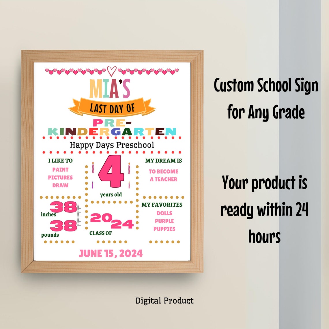 First Day of School & Last Day of School Digital Customized Signs 2024 ...