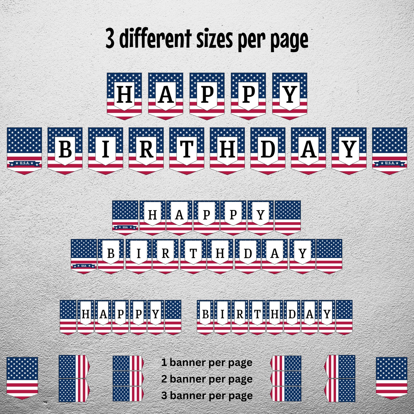 Happy Birthday Banner USA Flag Themed Birthday With Custom Words in 3 ...
