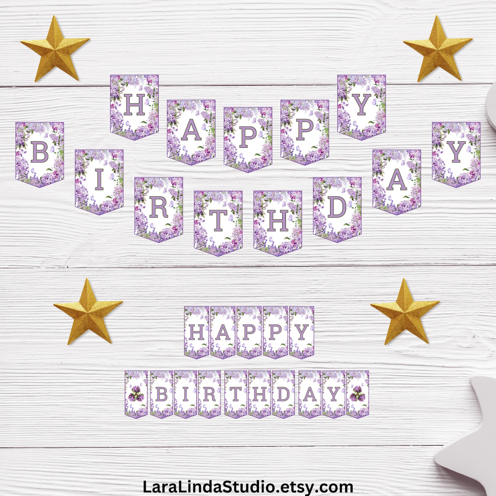 Happy Birthday Banner Lilac Themed Birthday Decor in 3 Sizes Flower ...