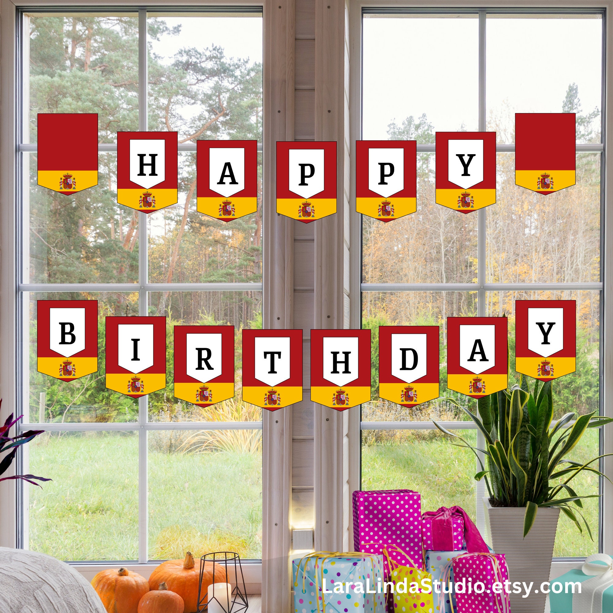 Happy Birthday Banner Spanish Flag Themed Digital Birthday Decoration ...