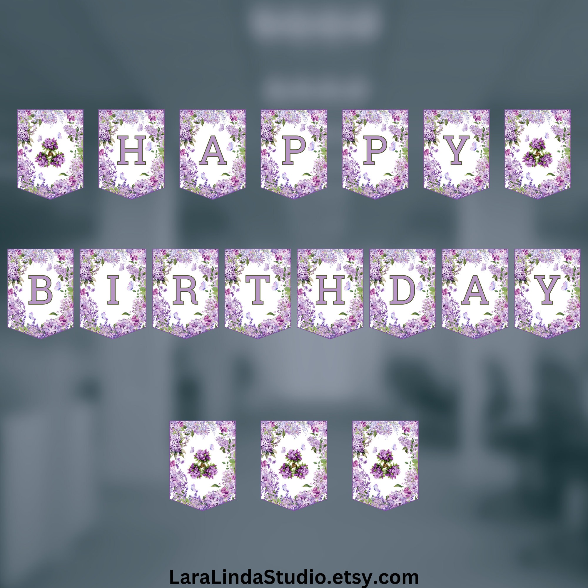 Happy Birthday Banner Lilac Themed Birthday Decor in 3 Sizes Flower ...