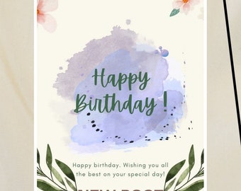 Printable Digital Customisable Elegant Happy Birthday Card - Etsy